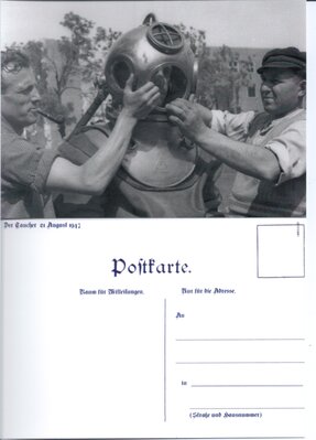 The diver is prepared with a german Dräger diving helmet for a dive ...